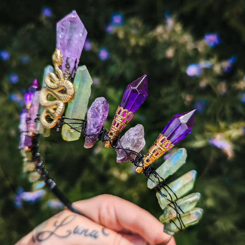 AMETHYST CRUSH Crystal Crown Headpiece Jewelry – ☽ LUNA CORVUS